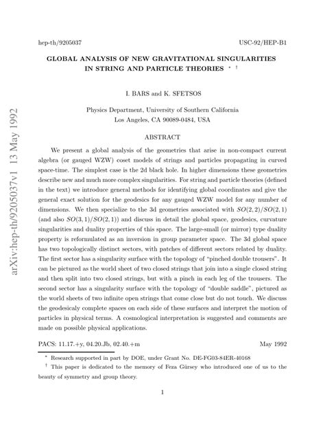 Pdf Global Analysis Of New Gravitational Singularities In String And