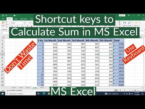 Shortcut Key To Calculate Sum In MS Excel Keyboard Shortcut To Find Sum In MS Excel MS Excel Sum