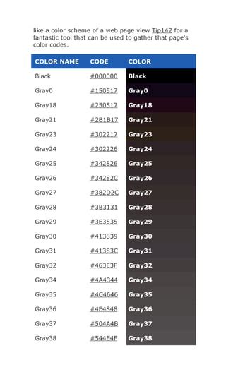 Html Color Codes And Names Doc