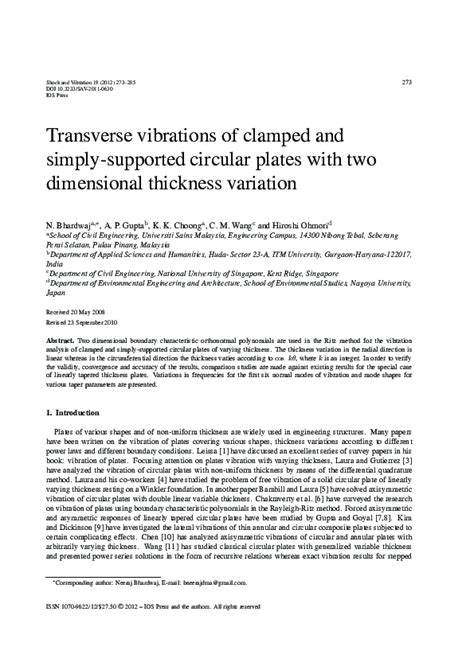 Pdf Transverse Vibrations Of Clamped And Simply Supported Circular Plates With Two Dimensional