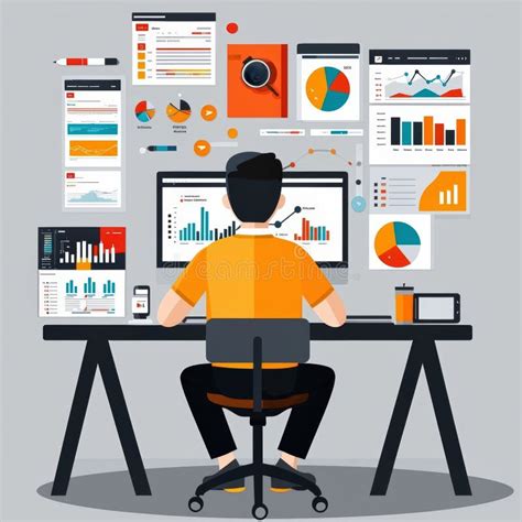 A Professional Analyzing Data On A Desktop Surrounded By Colorful Charts And Graphs Reflecting A