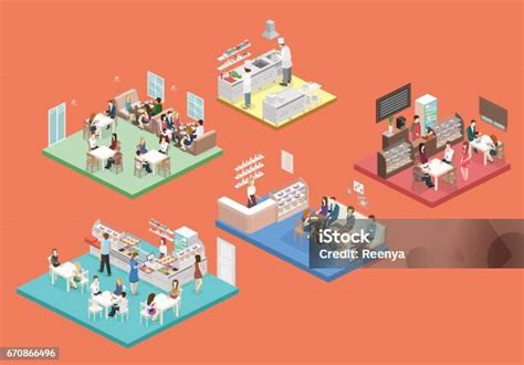 아이소메트릭 벡터 달콤한이 게 카페 매점 레스토랑 주방의 인테리어 등측투영법에 대한 스톡 벡터 아트 및 기타 이미지 등측투영법 레스토랑 카페 Istock
