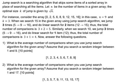 Solved Jump Search Is A Searching Algorithm That Skips Some