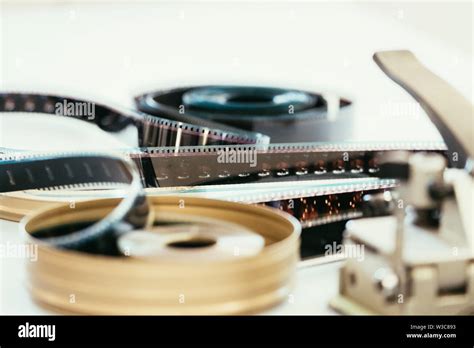 Filmstrip Or Film Reel On A Cutting Table Vintage Film Production In