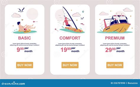 Pricing Or Subscription Plans Price List Mobile App Screens Vector