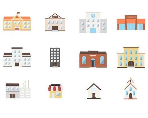 건물 만화 클립 아트 세트 장식 프리미엄 벡터