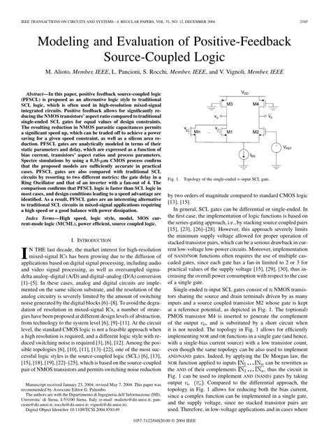 Pdf Modeling And Evaluation Of Positive Feedback Source Coupled Logic