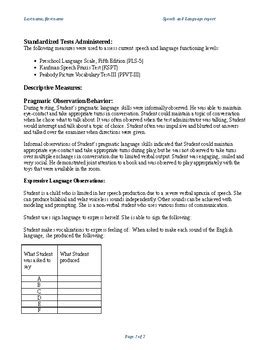 Speech Therapy Speech Language Evaluation Report For Non Verbal Babe