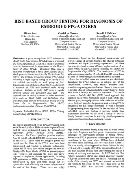 Bist Based Group Testing For Diagnosis Of Embedded Fpga Cores Download Free Pdf Field