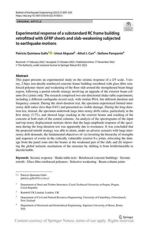 Experimental Response Of A Substandard Rc Frame Building Retrofitted With Gfrp Sheets And Slab