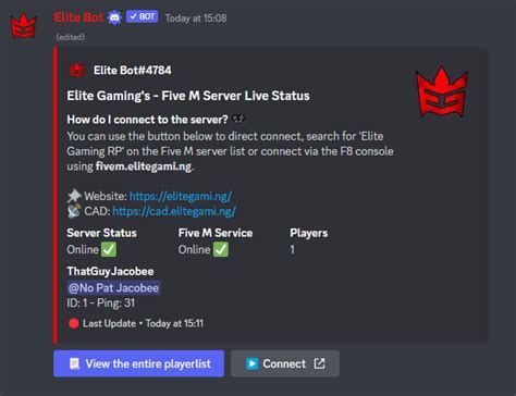 Five M Server Status And Red M Elite Bot Documentation
