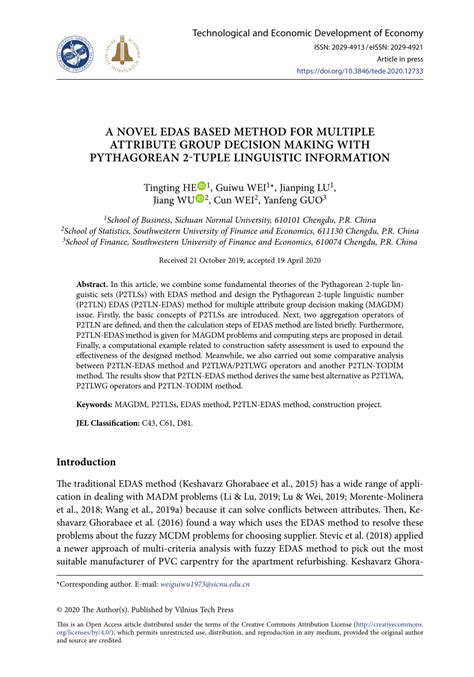 Pdf A Novel Edas Based Method For Multiple Attribute Group Decision