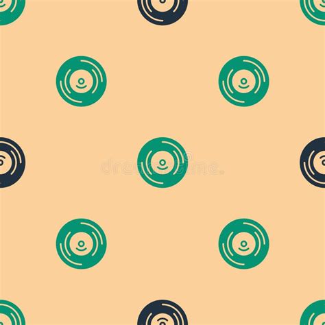 Green And Black Vinyl Disk Icon Isolated Seamless Pattern On Beige Background Vector Stock