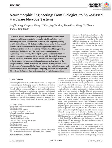 Pdf Neuromorphic Engineering From Biological To Spike‐based Hardware