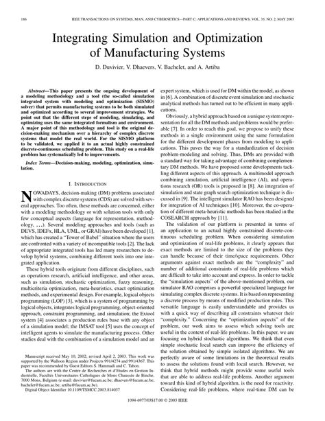 Pdf Integrating Simulation And Optimization Of Manufacturing Systems