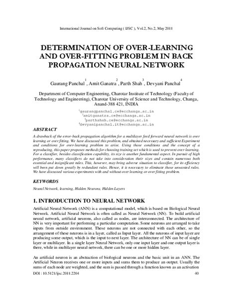Pdf Determination Of Over Learning And Over Fitting Problem In Back