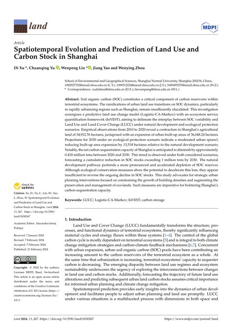 Pdf Spatiotemporal Evolution And Prediction Of Land Use And Carbon Stock In Shanghai