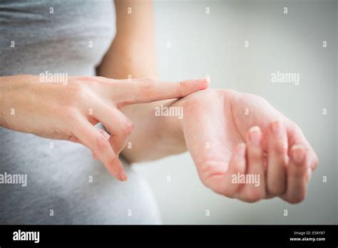 Woman Checking Pulse Stock Photo Alamy