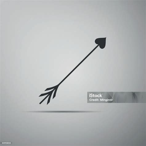 큐 피드 화살표 심장 발렌타인 데이 카드 요소 아이콘 회색 배경에 고립 평면 디자인입니다 벡터 일러스트 레이 션 화살에 대한 스톡 벡터 아트 및 기타 이미지 Istock