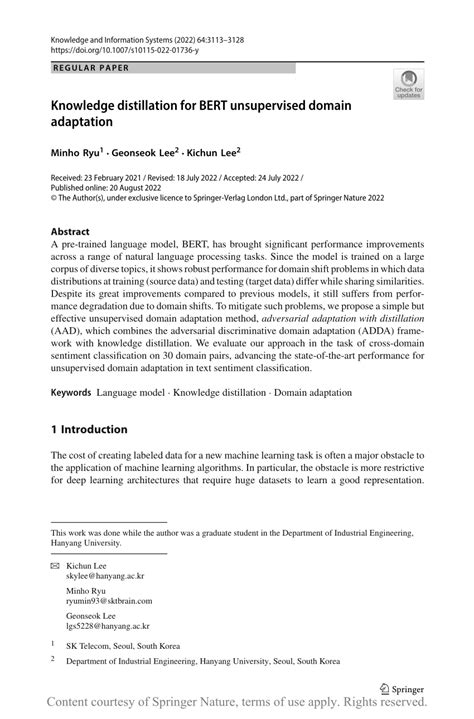 Knowledge Distillation For Bert Unsupervised Domain Adaptation Request Pdf