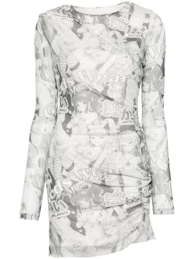 Gcds Hentai Tulle Mini Dress In Green Modesens