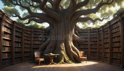 Enchanted Library With Central Tree Stock Image Image Of Indoors Literature 318759115