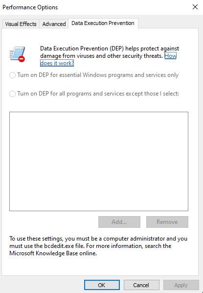 Cant Enable Data Execution Prevention Rwindowshelp