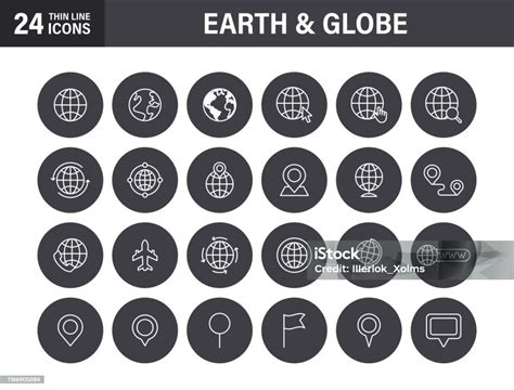 라인 스타일의 글로브와 지구 행성 웹 아이콘의 집합입니다 항해 장비 행성 지구 비행기 지도 벡터 그림입니다 0명에 대한 스톡 벡터 아트 및 기타 이미지 Istock