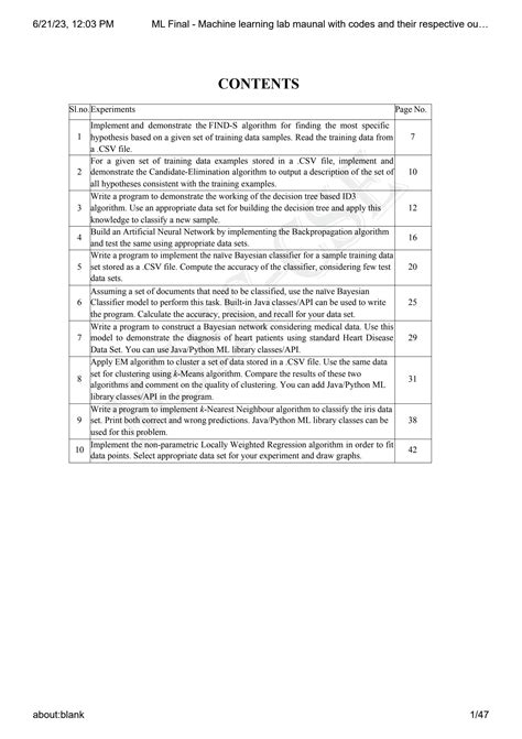 Solution Ml Final Machine Learning Lab Maunal With Codes And Their