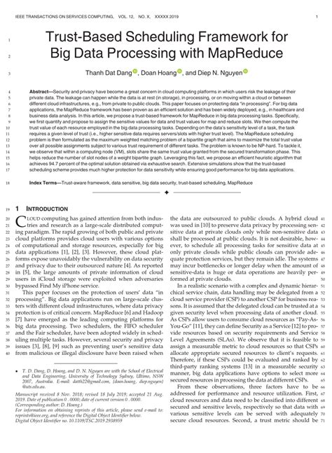 pdf trust based scheduling framework for big data processing with mapreduce