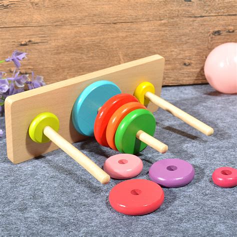 Hanoi Tower Ten Colours Set Of Columns Intellectual Problem Solving Clearance Toys Wooden Block