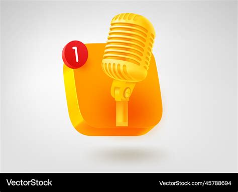 Golden Microphone Button 3d Mobile Application Vector Image