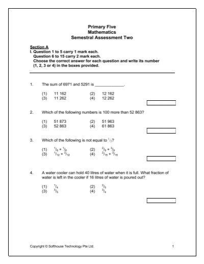 Primary Five Mathematics Semestral Freeexampapers