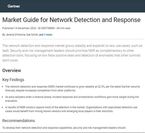 Gartner Market Guide For Network Detection And Response Free Gartner Report