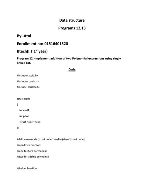 data structure programs 12 13 by atul enrollment no 01516401520 btech