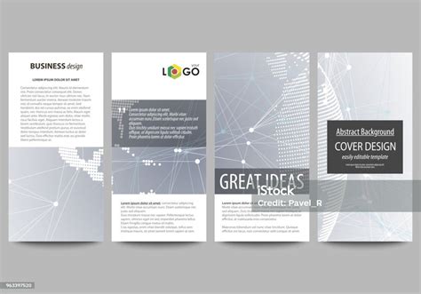 4 현대 수직 배너의 편집 레이아웃의 최소한의 추상적인 벡터 일러스트 레이 션 전단지 디자인 비즈니스 템플릿 기술 개념입니다 분자 구조 연결 배경 0명에 대한 스톡 벡터