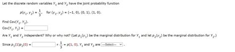 solved let the discrete random variables y1 and y2 have the