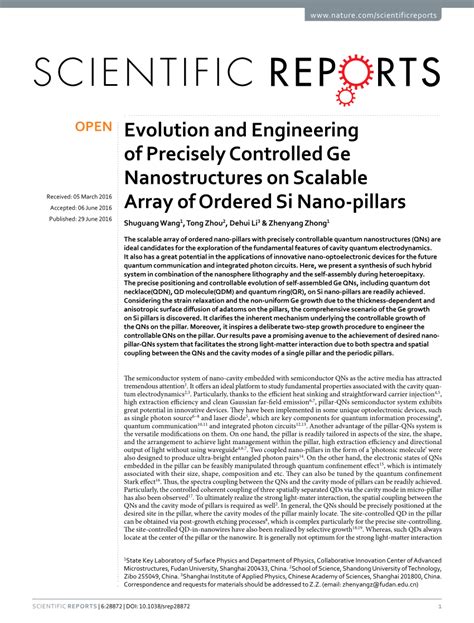 Pdf Evolution And Engineering Of Precisely Controlled Ge Nanostructures On Scalable Array Of
