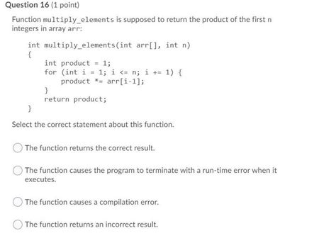 Solved Question 16 1 Point Function Multiplyelements Is