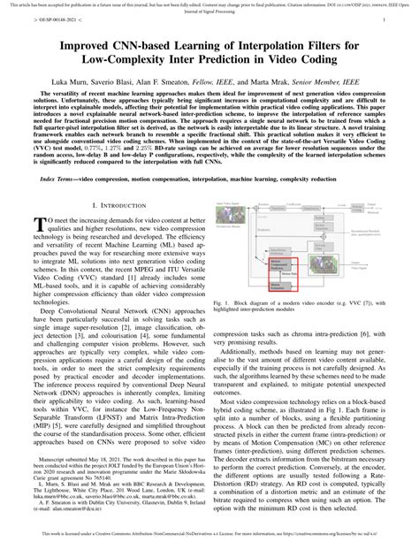 Pdf Improved Cnn Based Learning Of Interpolation Filters For Low Complexity Inter Prediction