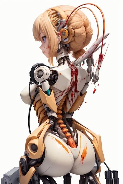 Premium AI Image A Robot With A Bloody Arm And A Sword Behind Her