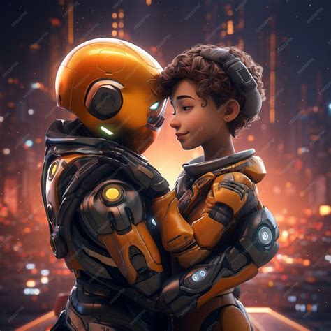 Free Photo Medium Shot Robot And Woman Hugging