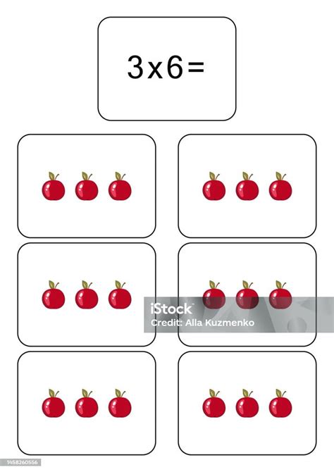 곱셈 표 3 예를 들어 그림이있는 수학 카드 곱셈 사각형 벡터 일러스트레이션 인쇄 된 제품 배너 어린이를위한 테이블 학생 학교