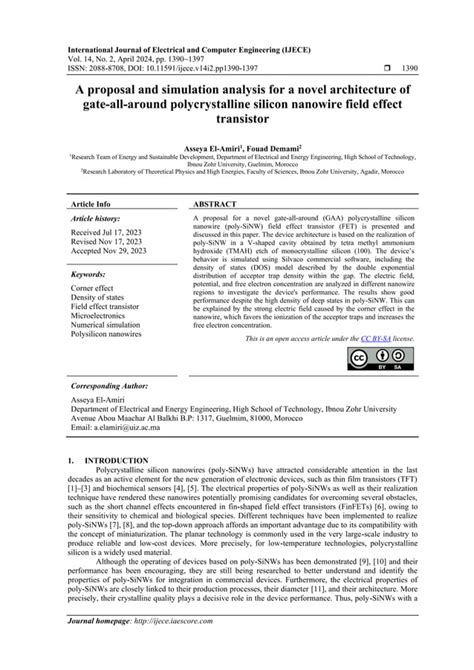 A Proposal And Simulation Analysis For A Novel Architecture Of Gate All