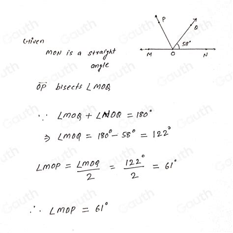 Solved Angle Mon Is A Straight Angle And Vector Op Bisects ∠ Moq What
