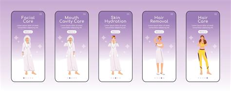 Hygiene Routine Onboarding Mobile App Screen Flat Vector Template Body Hair Removal Facial