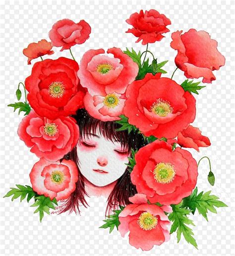 少女和鲜花插画png图片素材下载 图片编号10303404 png素材网