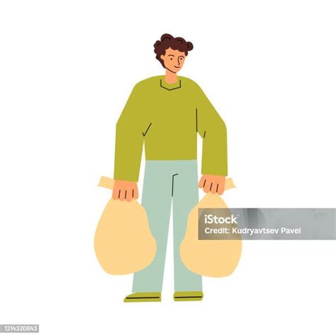 남자 만화 캐릭터 운반 쓰레기 가방 스케치 벡터 일러스트 레이션 격리 공동체에 대한 스톡 벡터 아트 및 기타 이미지 공동체