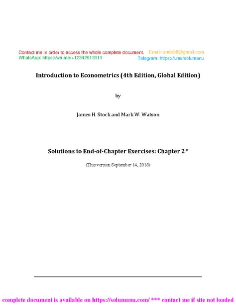 Solution Manual Introduction To Econometrics 4th Global Edition By James Stock Introduction To