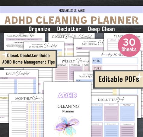 Editable Adhd Cleaning Planner Printable Cleaning Schedule Cleaning Checklist Declutter
